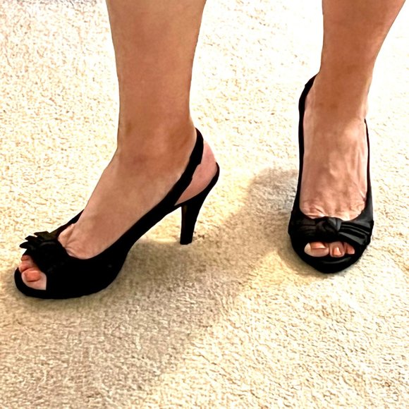 FIONI Clothing | Shoes | Euc Fiona Night Black Satin Cocktail Pumps ...